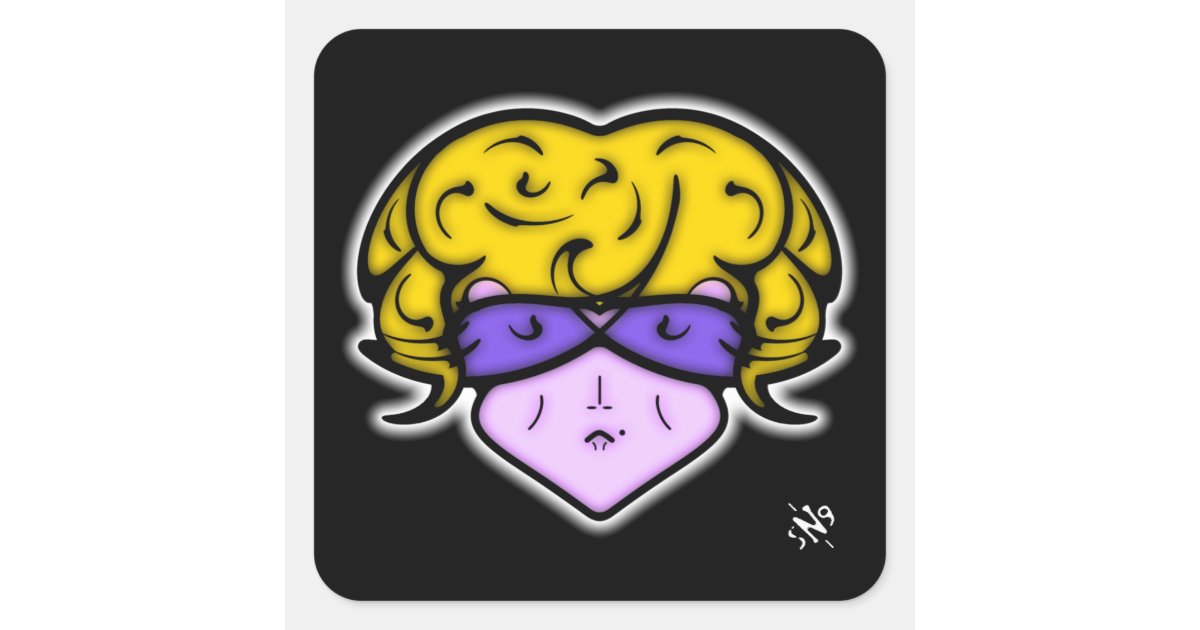 Cartoon woman with beauty mark and glasses v2 square sticker | Zazzle