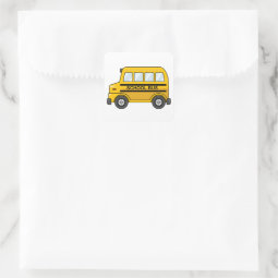Cartoon Yellow and Black School Bus Square Sticker | Zazzle