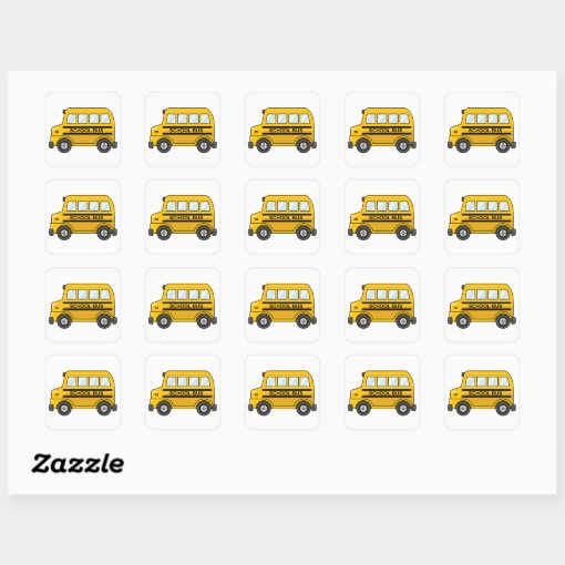 Cartoon Yellow and Black School Bus Square Sticker | Zazzle