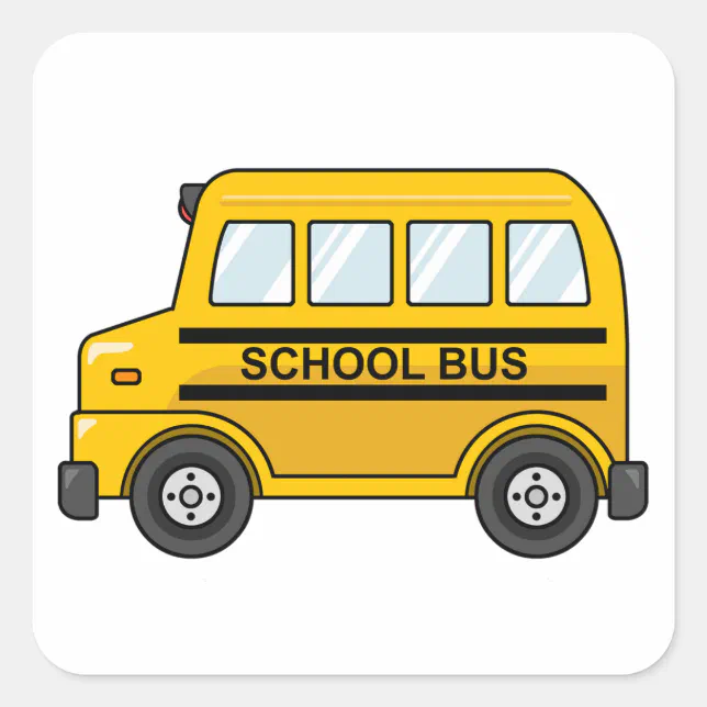 Cartoon Yellow and Black School Bus Square Sticker | Zazzle