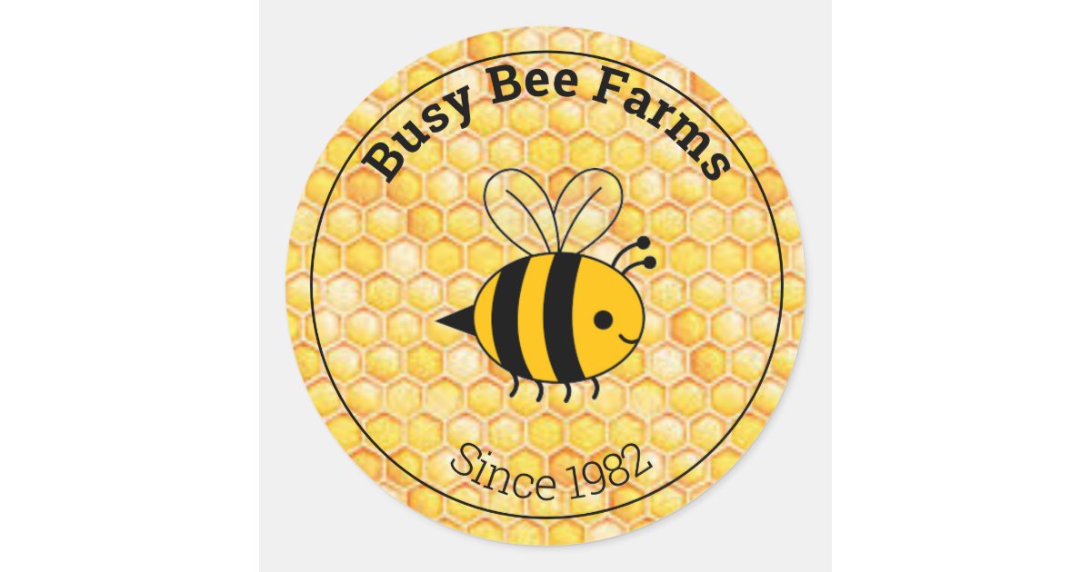 Cartoon Yellow Honeycomb Bee Label Sticker | Zazzle