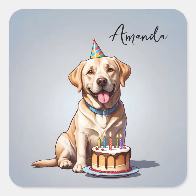 Cartoon Yellow Labrador Retriever Birthday Square Sticker | Zazzle