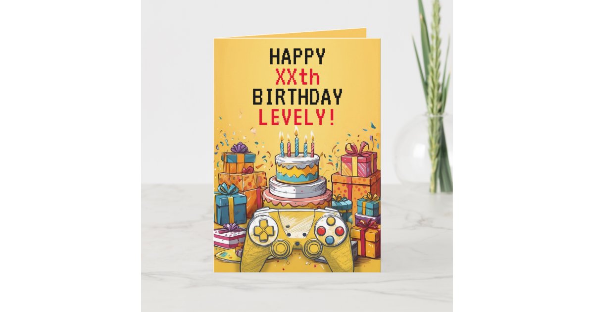 Cartoon Yellow & Red Game Controller Cake Birthday Card | Zazzle