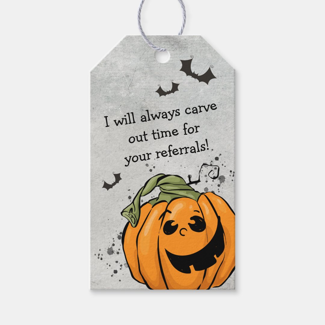 Carve out Time for Your Referrals Halloween Gift Tags | Zazzle