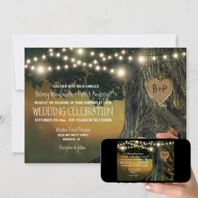 Carved Grandfather Oak Tree Wedding Invitations | Zazzle