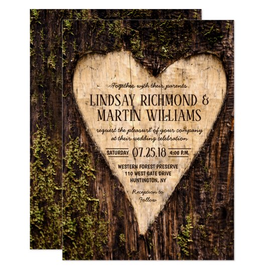 Carved Heart Country Rustic Tree Wedding Invitation | Zazzle.com