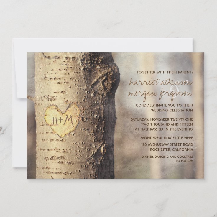 carved heart tree rustic wedding invitations | Zazzle