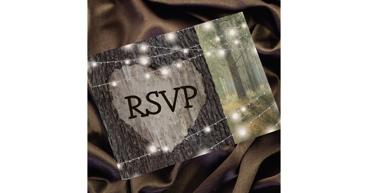 Carved Heart Tree Wedding RSVP Invitation Postcard | Zazzle