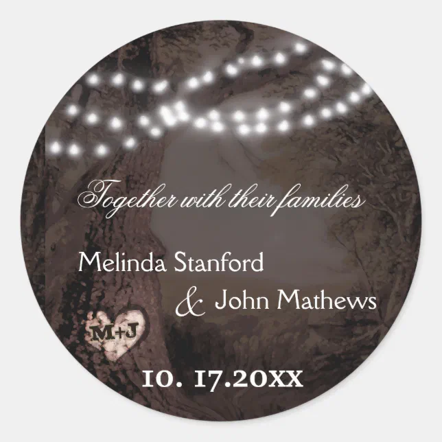 Carved Heart Tree with Lights Classic Round Sticker | Zazzle