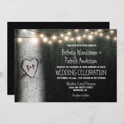 Carved Initials Birch Tree Wedding Invitations | Zazzle