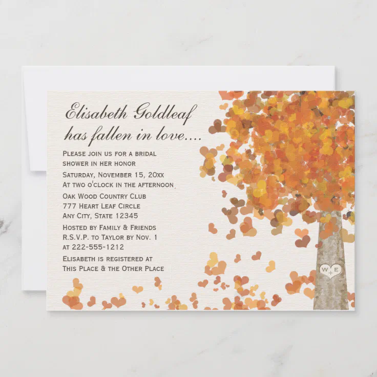 Carved Initials Tree Fall Bridal Shower Invitation | Zazzle