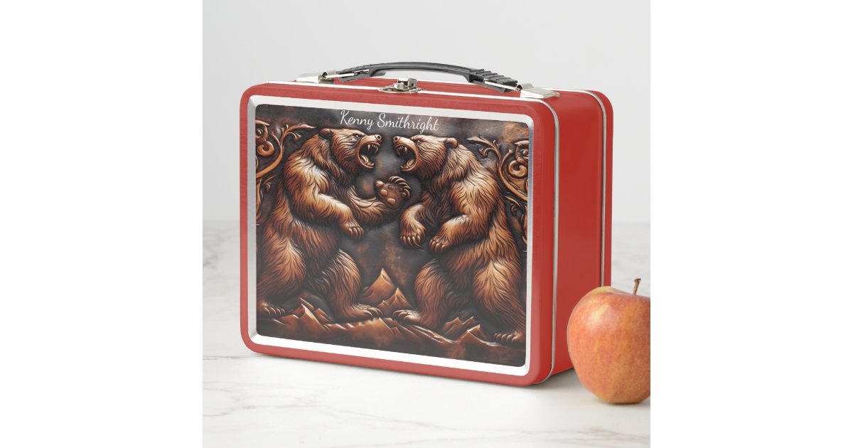 Carved Leather Grizzly in Fierce Motion Metal Lunch Box | Zazzle