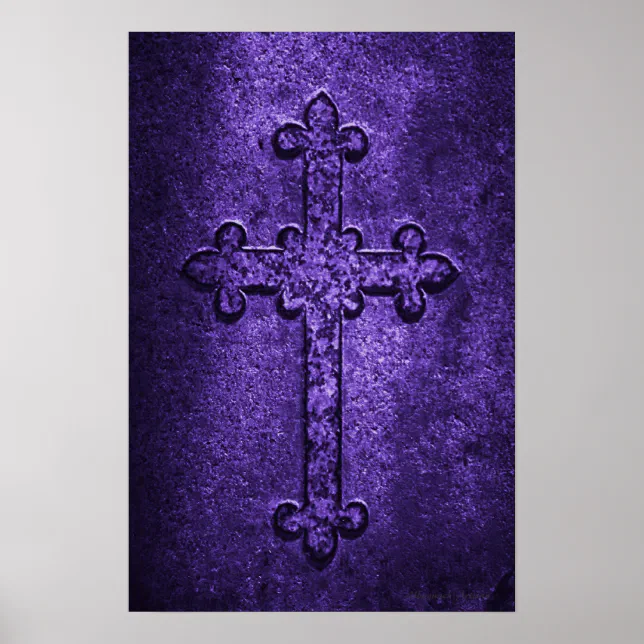 Carved Stone Gothic Cross in Purple Poster | Zazzle