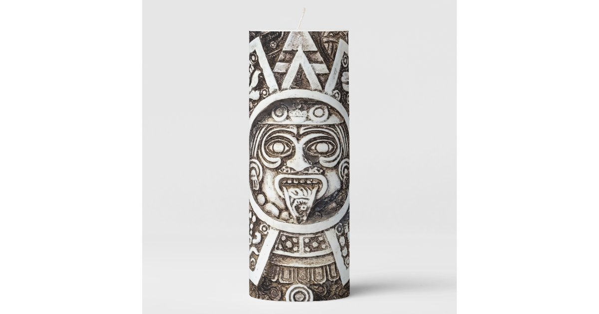 Carved Stone Mayan Aztec MesoAmerican Sun Calendar Pillar Candle | Zazzle