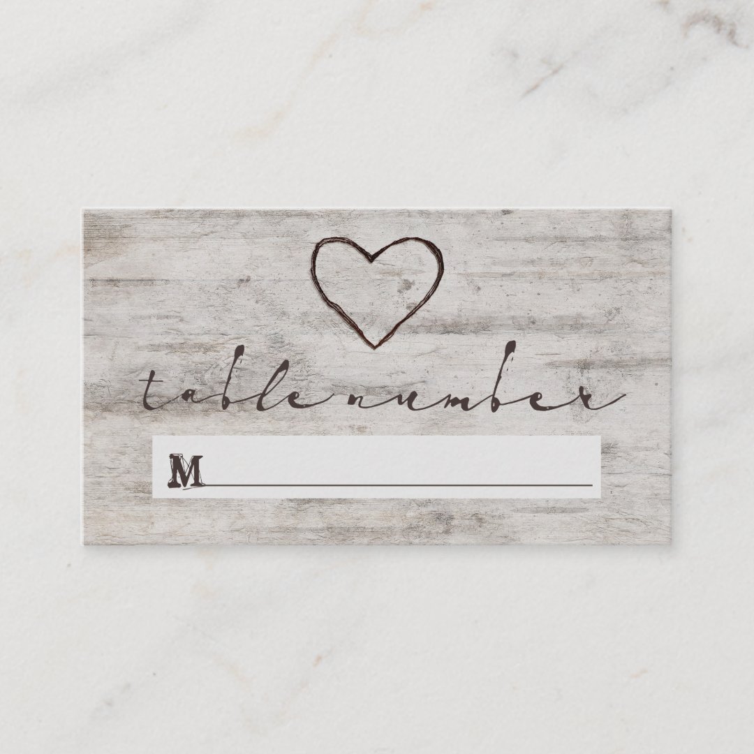 Carved Sweethearts Seating Wedding Table Number Place Card | Zazzle