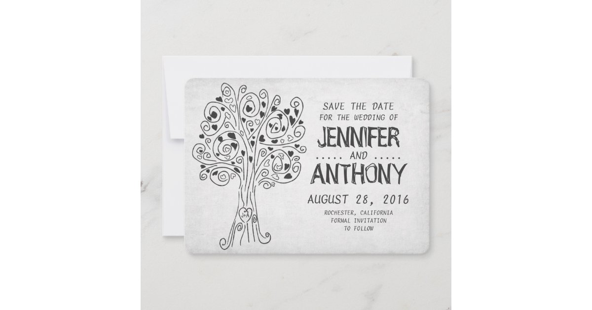 carved tree cute romantic save the date card | Zazzle