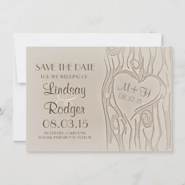 carved tree rustic save the date cards | Zazzle