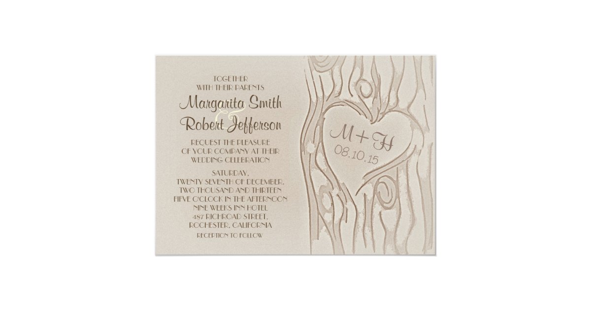 carved tree rustic wedding invitations | Zazzle.com