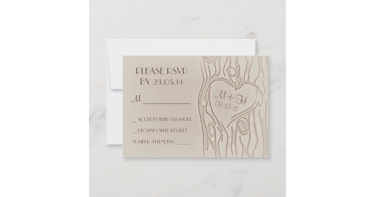 carved tree rustic wedding RSVP cards | Zazzle.com