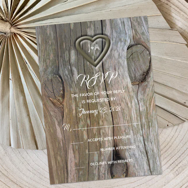 Carved Wood Heart RSVP Invitation | Zazzle