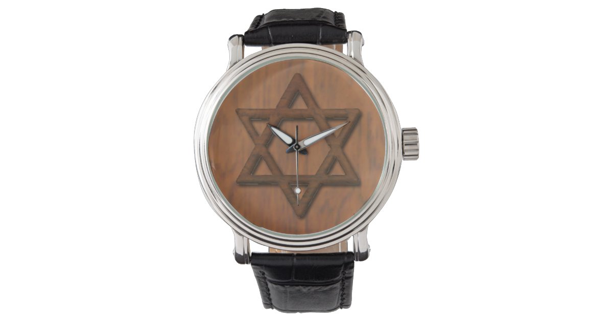 Carved Wood Star Of David Watch | Zazzle