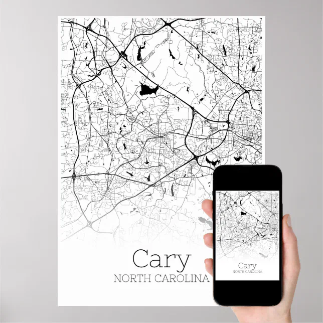 Cary Map - North Carolina - City Map Poster | Zazzle