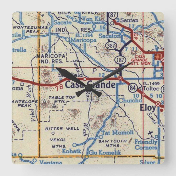 Casa Grande AZ Map Square Wall Clock | Zazzle