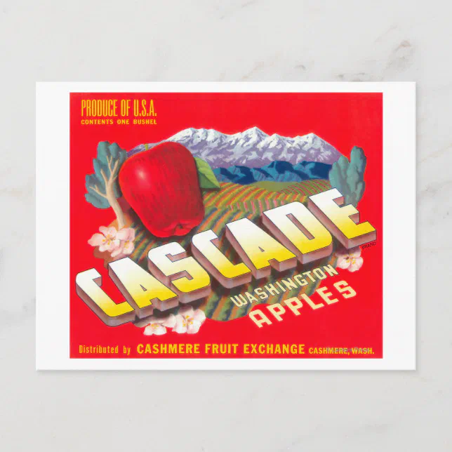 Cascade Apple Label (red) - Cashmere, WA Postcard | Zazzle