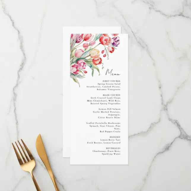 cascading flowers tulips wedding menu | Zazzle