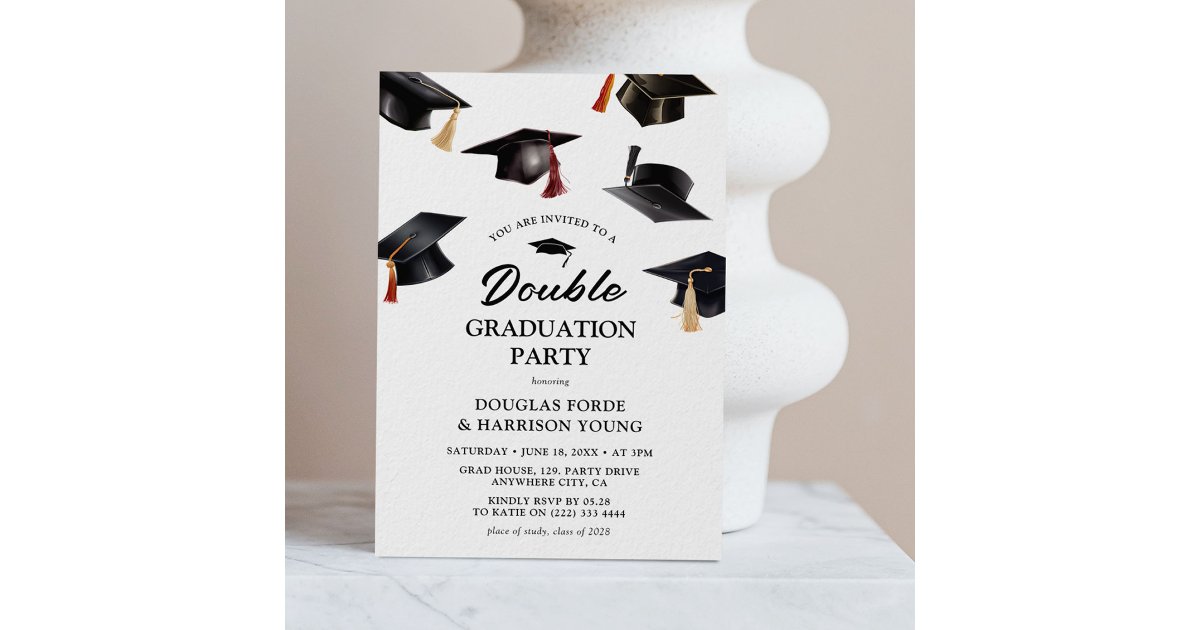 Cascading Motarboards Double Graduation Party Invitation | Zazzle