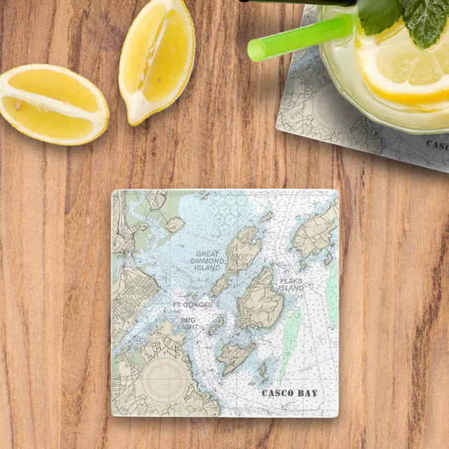 ⚓️ Casco Bay Authentic Nautical Chart Glass Coaster | Zazzle