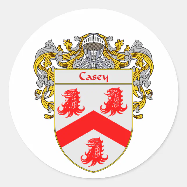 Casey Coat of Arms (Mantled) Classic Round Sticker | Zazzle