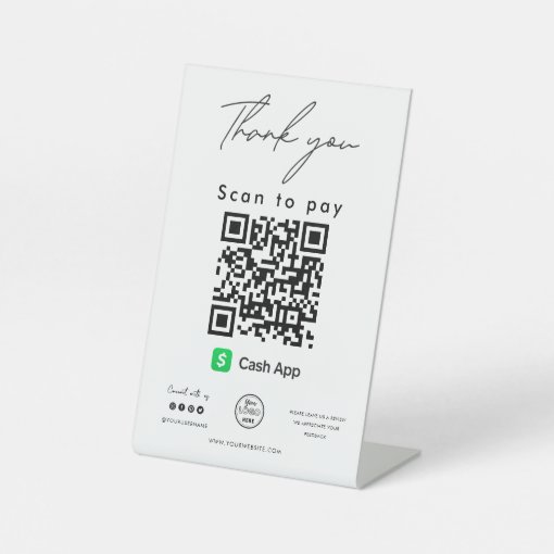 Cash App QR Code Logo Scan to Pay Thank you Pedestal Sign | Zazzle