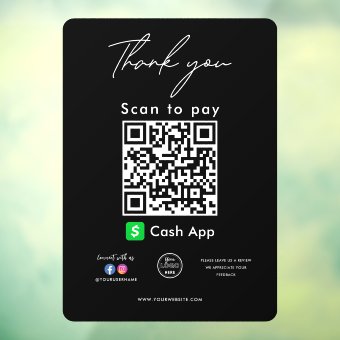 Cash App QR Code Logo Thank you Scan to Pay Window Cling | Zazzle