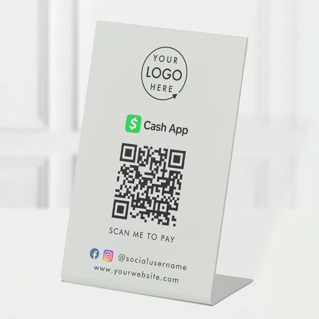 Cash App QR Code | Scan to Pay Business Gray Pedestal Sign | Zazzle