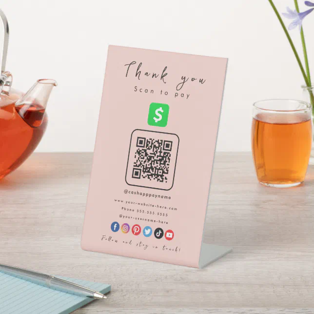Cash App QR Code Thank You Scan To Pay Pink Pedestal Sign | Zazzle
