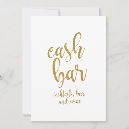 Cash Bar Gold Glitter Affordable Wedding Sign Invitation | Zazzle