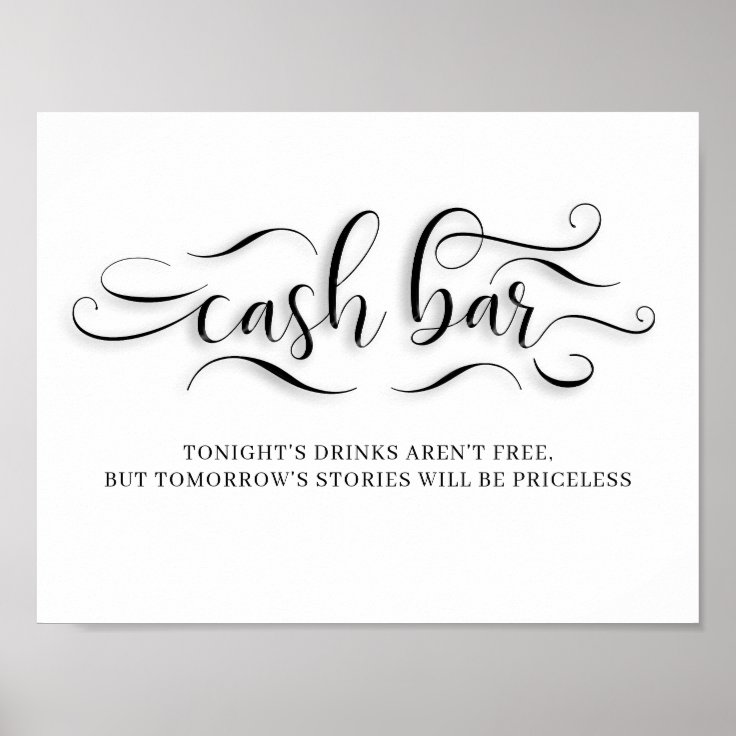 Cash Bar Wedding Reception Sign | Zazzle