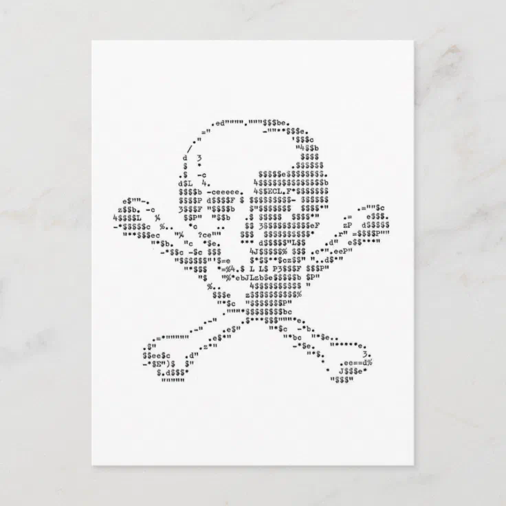 Cash Skull from Jolly Roger ascii art Postcard | Zazzle
