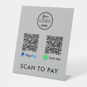 CashApp Paypal QR Code Scan to Pay Logo Grey Pedestal Sign | Zazzle
