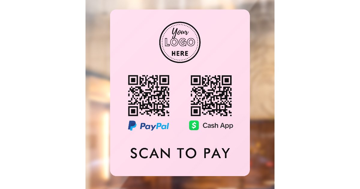 CashApp Paypal QR Code Scan to Pay Logo Pink Window Cling | Zazzle