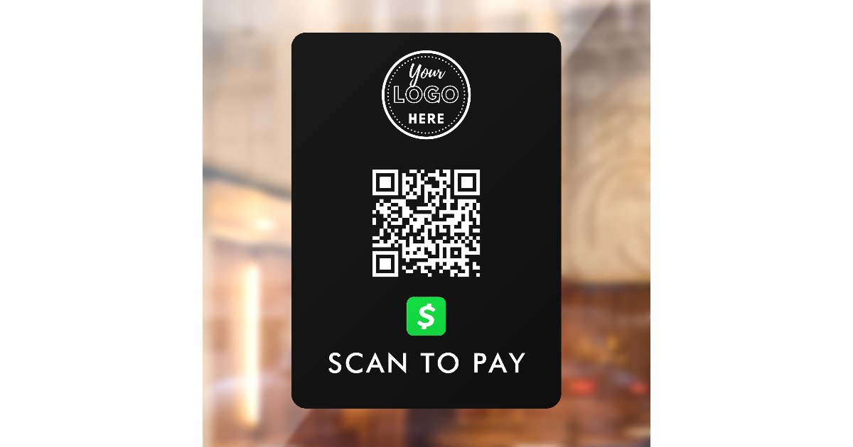 CashApp QR Code Scan to Pay Modern Logo Black Window Cling | Zazzle