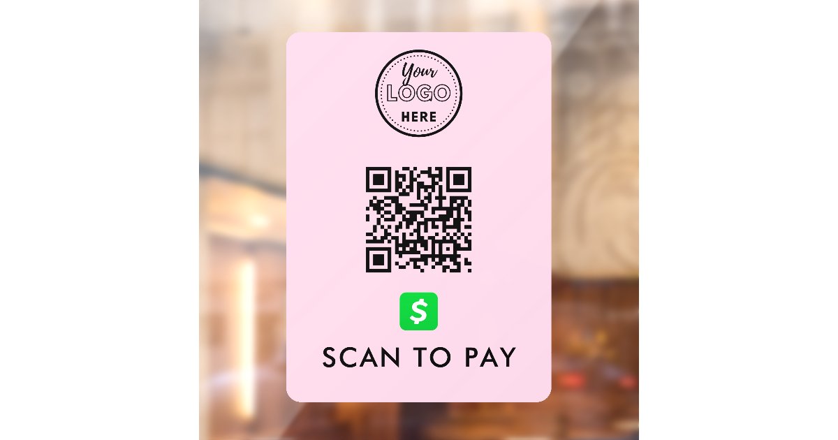 CashApp QR Code Scan to Pay Modern Logo Pink Window Cling | Zazzle