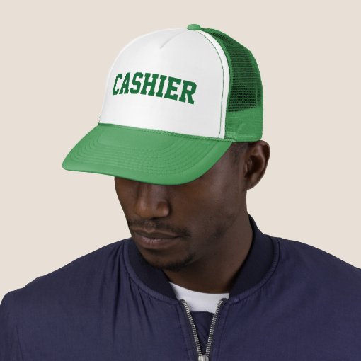 CASHIER Hat with Green Text | Zazzle