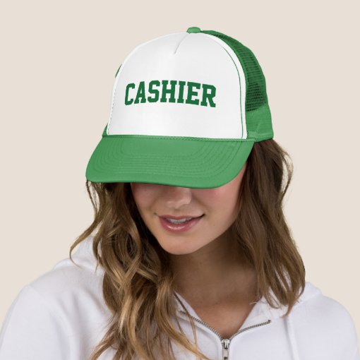 CASHIER Hat with Green Text | Zazzle