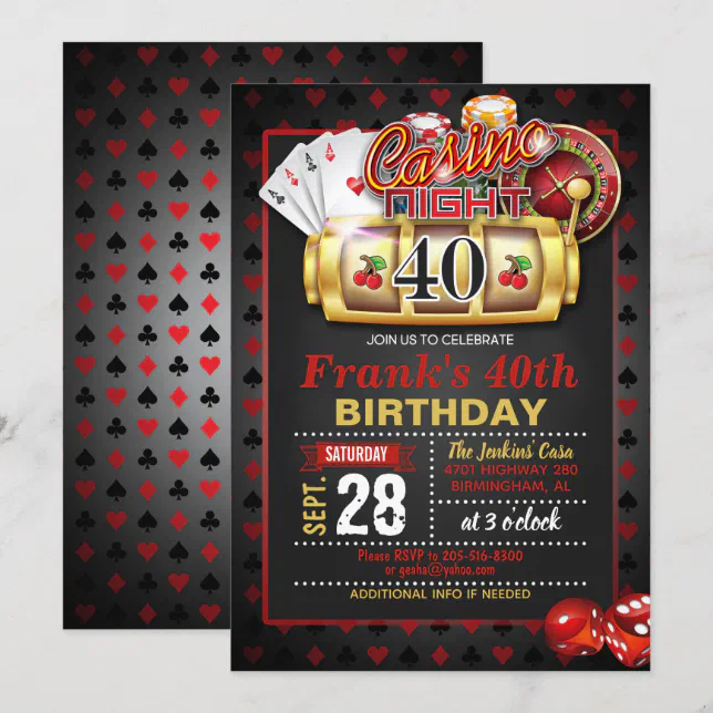 Casino 40th Birthday Invitation | Zazzle