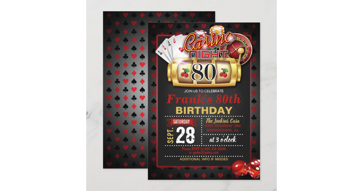 Casino 80th Birthday Invitation | Zazzle