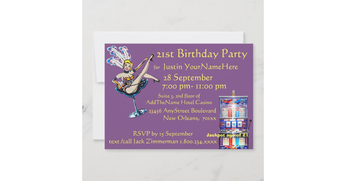 Casino Jackpot Showgirl Birthday Invitation | Zazzle