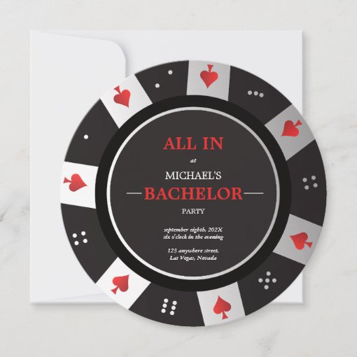 Casino Las Vegas Poker Chip Bachelor Party Invitation | Zazzle