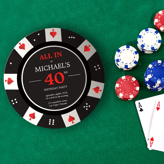 Casino Las Vegas Poker Chip Birthday Invitation | Zazzle